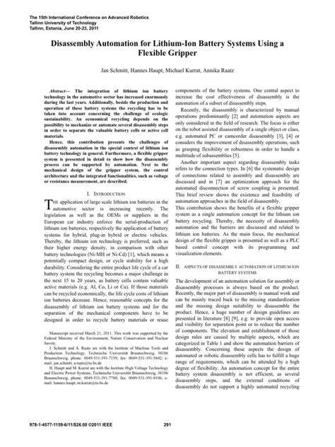 Disassembly Automation For Lithium Ion Battery Systems Using A Flexible Gripper Download Free