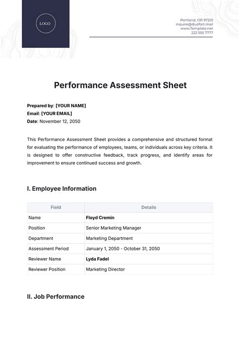Free Performance Assessment Sheet Template To Edit Online