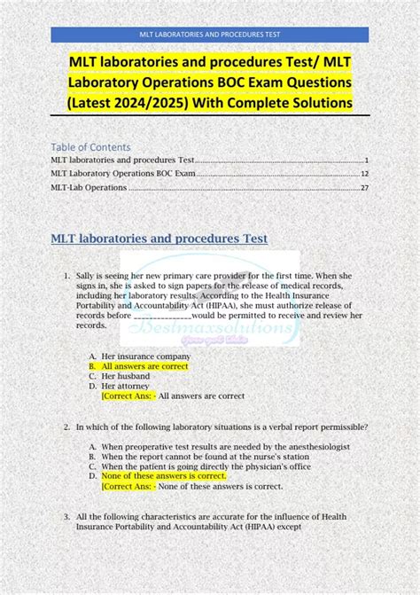 Mlt Laboratories And Procedures Test Mlt Laboratory Operations Boc