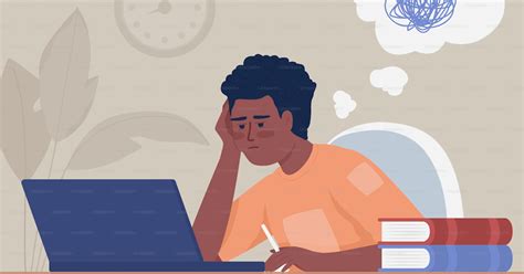 학교 과제에 집중하기 어렵다 2d 벡터 격리 그림 만화 배경에 Adhd 플랫 캐릭터를 가진 남자 고등학생 모바일 웹사이트 프레젠테이션을 위한 다채로운 편집 가능한