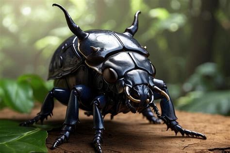 Premium Photo A Beetle With A Black Body And Horns On Its Head