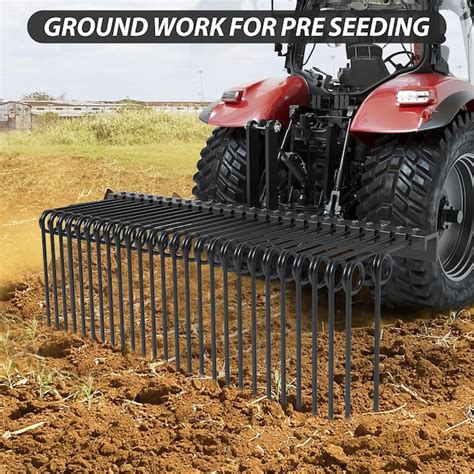 Garvee 60in 3 Point Pine Straw Needle Rake Durable Powder Coated Steel