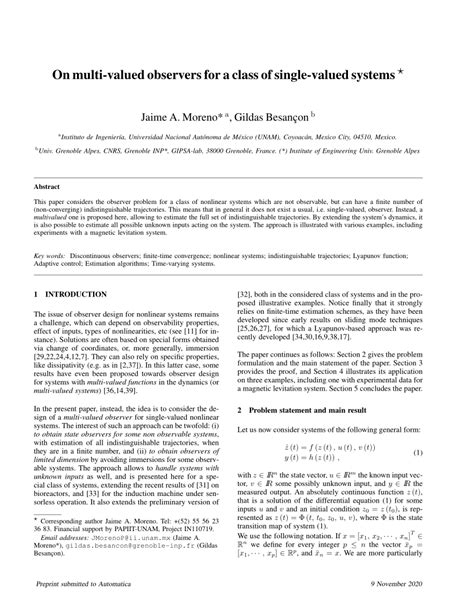 Pdf On Multi Valued Observers For A Class Of Single Valued Systems