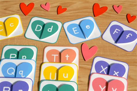 Hearts Uppercase Lowercase Alphabet Matching Cards Preschool Valentine