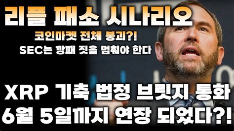 리플andbtc I 패소 시나리오 I Sec는 깡패 짓을 멈춰야 한다 I Xrp 기축 법정 브릿지 통화 I 6월 5일까지 연장되었다