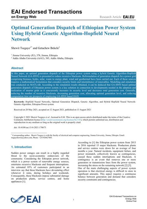 Pdf Optimal Generation Dispatch Of Ethiopian Power System Using Hybrid Genetic Algorithm