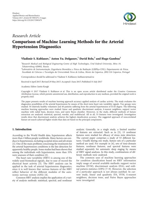 Pdf Comparison Of Machine Learning Methods For The Arterial Hypertension Diagnostics