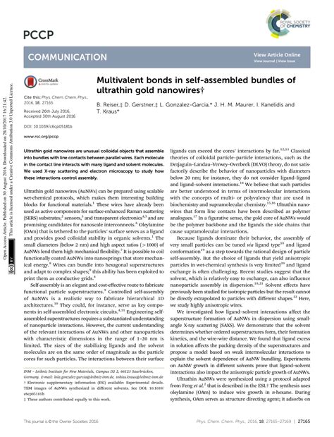 Pdf Multivalent Bonds In Self Assembled Bundles Of Ultrathin Gold