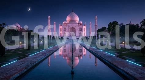Midnight Majesty At Taj Mahal Night View Wall Mural