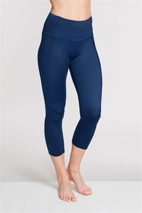 High Waisted Slimming Capri Legging In Solid Navy Mazu Apparel