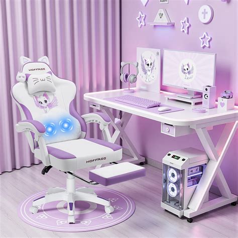 Inbox Zero Gaming Chair For Girls With Cat Ears And Massage Lumbar