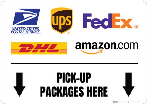 Pick Up Packages Here Down Arrows With Logos Landscape Floor Sign
