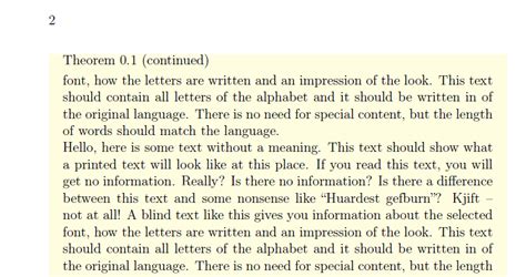 Theorems Continued Over Multiple Pages Using Amsthm Tex Latex Stack