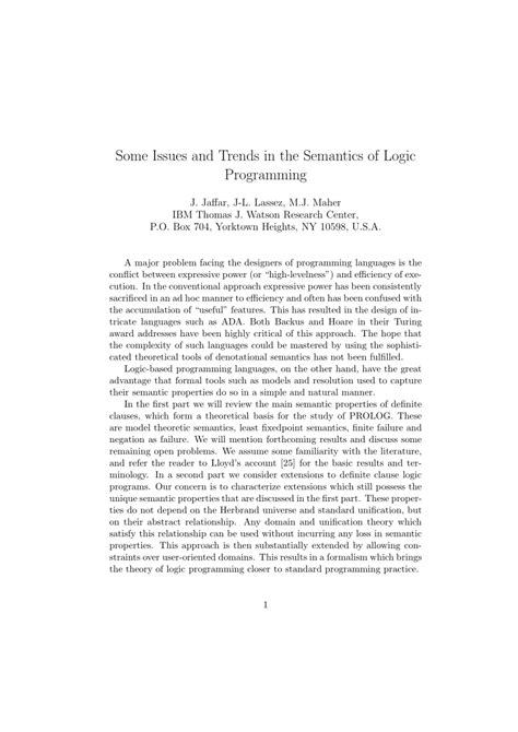 Pdf Invited Talk Some Issues And Trends In The Semantics Of Logic