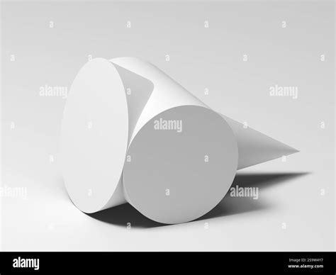 Cylinder Intersected With A Cone Abstract White Geometric Installation 3d Rendering