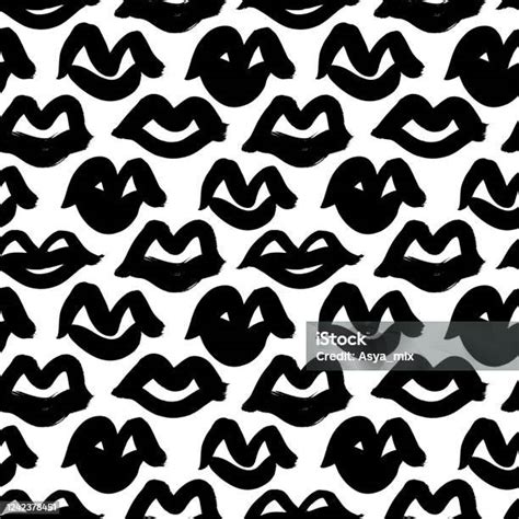 검은 색 페인트 입술 벡터 매끄러운 패턴 추상적인 소녀와 여자의 입 그런지 브러시 스트로크 텍스처 0명에 대한 스톡 벡터 아트