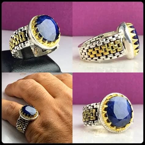 خرید و قیمت انگشتر یاقوت کبود اصلی رکاب فیلی رولکسی عیار نقره 925ارسال