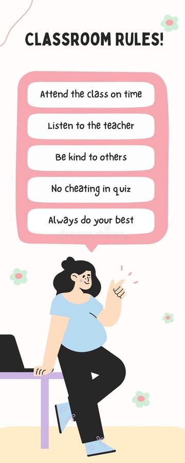 Ivory Pink Playful Illustration Classroom Rules Infographic Stock