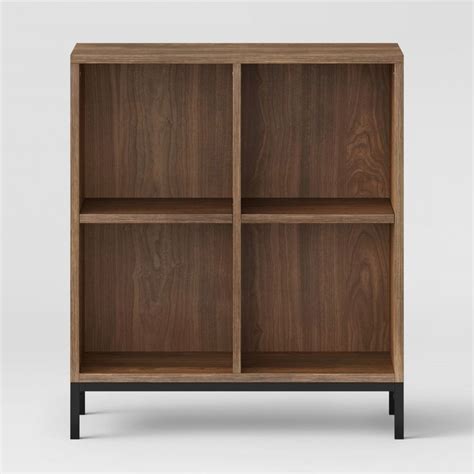 34 Loring 4 Cube Bookcase Walnut Threshold™ Modern Style Metal Frame 2 Fixed Shelves