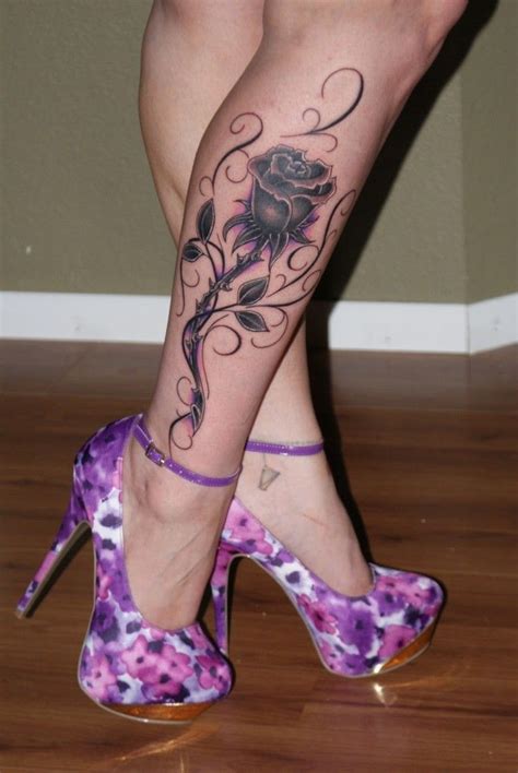 Thigh Tattoos For Black Women Black Rose Leg Tattoo For Girls Girl Leg