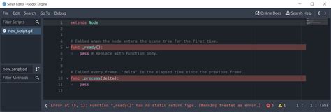 Default Node Gdscript Template Has Warningserrors With New Untyped Declaration Warning · Issue