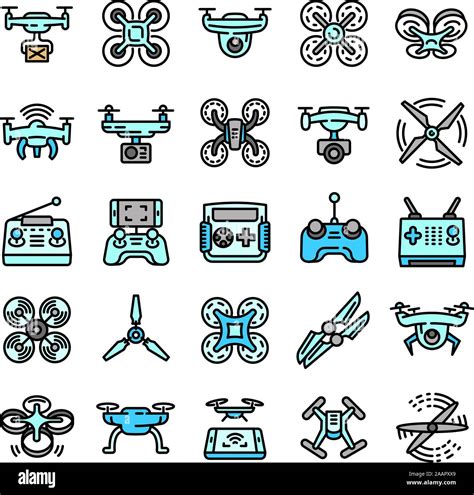 Drone Icons Set Outline Set Of Drone Vector Icons For Web Design Isolated On White Background