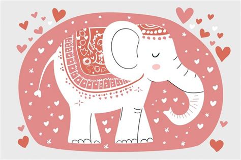 Cute Boho Patterns On White Elephant Premium Ai Generated Vector