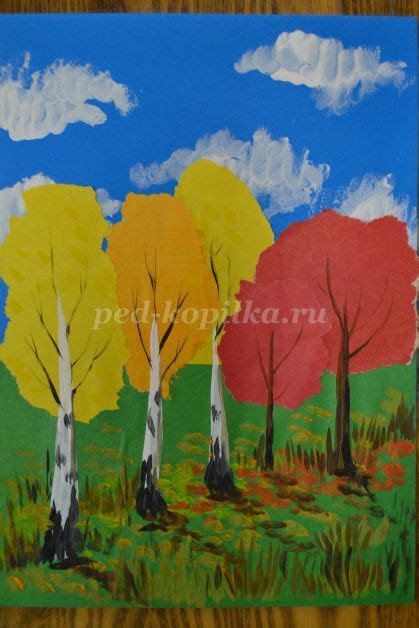 Осенний пейзаж гуашью Поэтапное рисование для детей Landscape Drawing