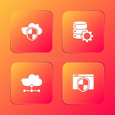 Set Cloud And Shield Server Gear Network Cloud Connection And Browser With Icon Vector Stock