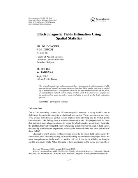 Pdf Electromagnetic Fields Estimation Using Spatial Statistics