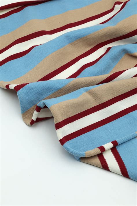 Кулирная гладь В ПОЛОСКУ ГОЛУБОЙ БОРДО БЕЖ 240гр 100 ХБ 185см