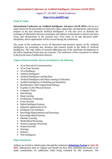 International Conference On Artificial Intelligence Advances Aiad 2022 Pdf