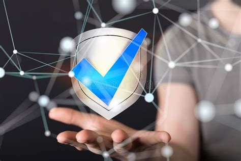 Businesswoman Presenting A 3d Rendered Hologram Of A Security Icon In Global Network Cyberspace