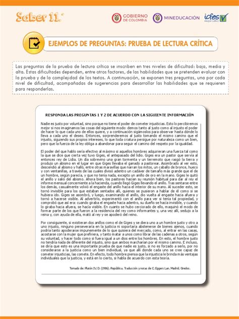 Preguntas Explicadas Lectura Critica Saber 11 Pdf Pdf Platón Justicia