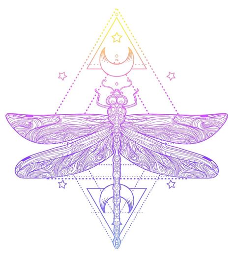 Dragonfly Over Sacred Geometry Sign Isolated Vector Illustration