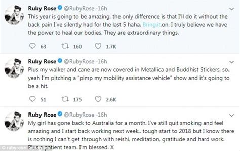 Frail Ruby Rose Says Shell Be Back To Work Next Week Daily Mail Online