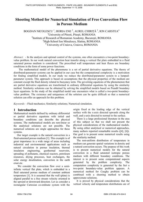 Pdf Shooting Method For Numerical Simulation Of Free Convection Flow In Porous Medium