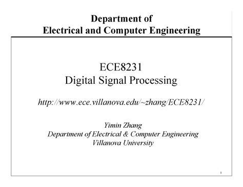 The Discrete Fourier Transform Lecture Notes Ece 8231 Docsity