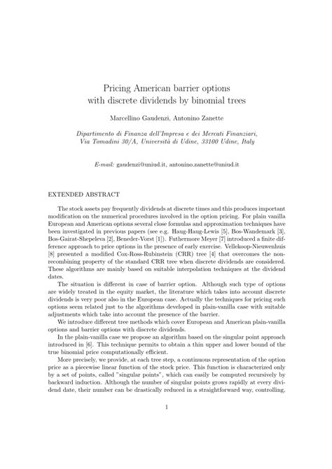 Pdf Pricing American Barrier Options With Discrete Dividends By Binomial Trees