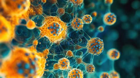 Microscopic View Of Cells Communicating And Interacting In Biological System Stock Image Image