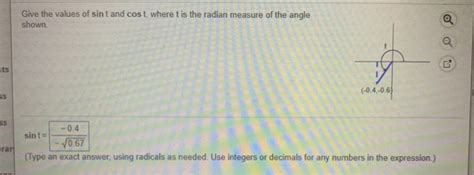 Solved Give The Values Of Sint And Cost Where T Is The Chegg Com