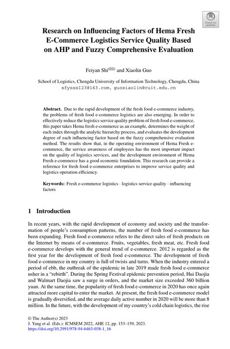 Pdf Research On Influencing Factors Of Hema Fresh E Commerce