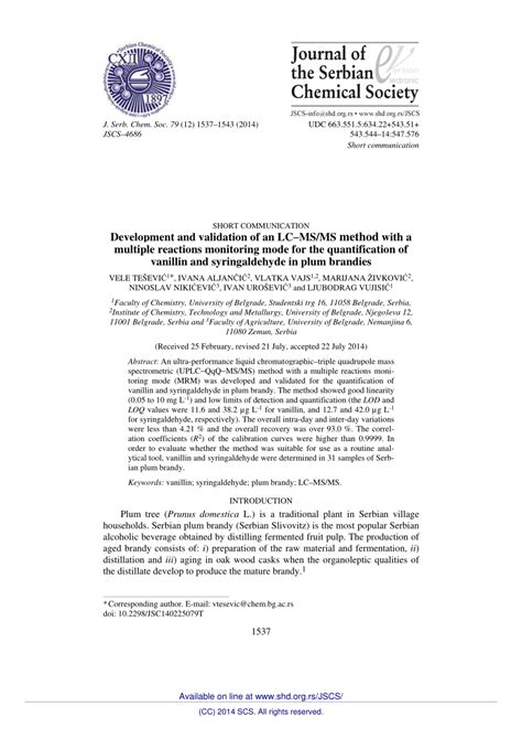 Pdf Development And Validation Of Lc Msms Method With Multiple Reactions Monitoring Mode For