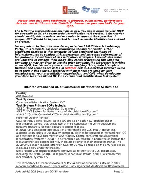 Iqcp For Streamlined Qc Of Commercial Identification System Doc Template Pdffiller