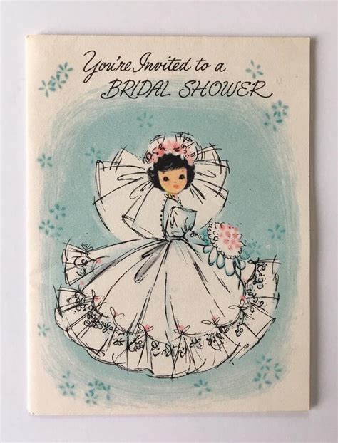 Vintage Bridal Shower Greeting Card Pretty Girl Bride Wedding Dress