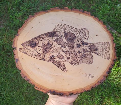 Original Wood Burned Shadow Bass Plaque Pyrography Freshwater Etsy