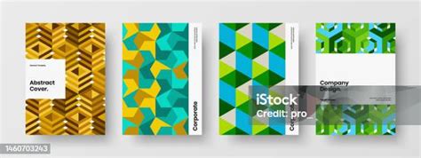 신선한 모자이크 육각형 전단지 레이아웃 구성 깨끗한 브로셔 디자인 벡터 개념 번들 기하 도형에 대한 스톡 벡터 아트 및 기타