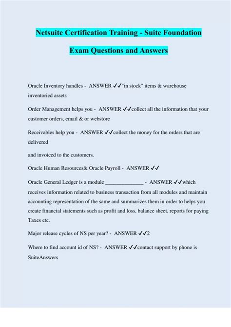 Netsuite Certification Training Suite Foundation Exam Questions And Answers Netsuite