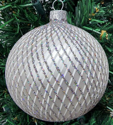 Silver Blown Glass Ornament Disco Ball White Ornament Hand Made In