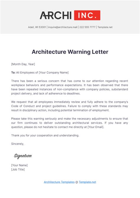 Free Architecture Warning Letter Template To Edit Online